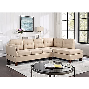Provins Khaki Linen Modern Sectional Sofa with Right Facing Chaise