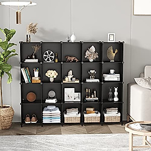 AWTATOS Cube Storage Organizer 20 Cube Modular Storage Bookshelf DIY Plastic Closet Storage Shelf, Stackable Storage Shelving Rack, Ideal Storage Solution for Home, Office, Bedroom, Black ULPZ023