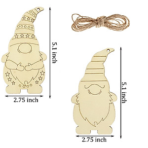 20 Pieces Christmas Wooden Gnome Hanging Ornaments Unfinished Wood Cutouts Slices Elf Wooden Decoration with Rope Christmas DIY Craft Making Painting