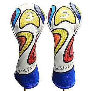 Majek Retro Golf Headcover Limited Edition Vintage Leather Style Psychedelic Colorful Groovy Custom Design #3 & 5 Fairway Wood Head Cover