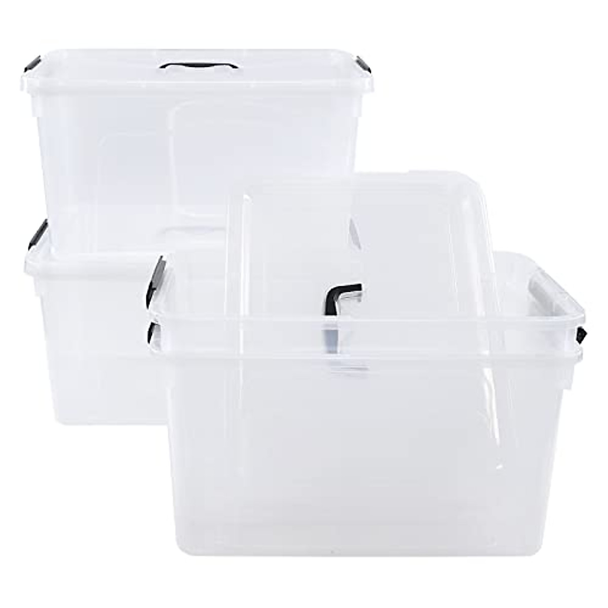 Parlynies Set of 4 Plastic Storage Box with Lid, 18 L Latching Storage Containers Bin, Clear