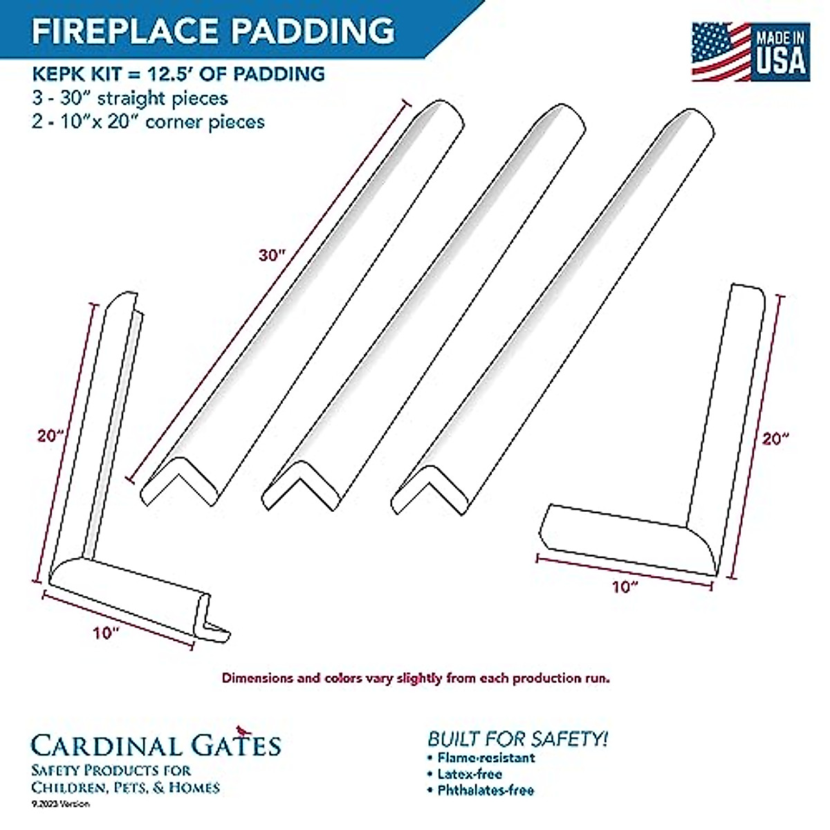 Cardinal Gates KEPK Large Hearth Pad Kit - Fireplace Baby Proofing - Adhesive Backed Fireplace Bumpers for Babies - 12.5 Feet of Padding with 3 Straight Pieces & 2 Corners - Made in The USA - Brown