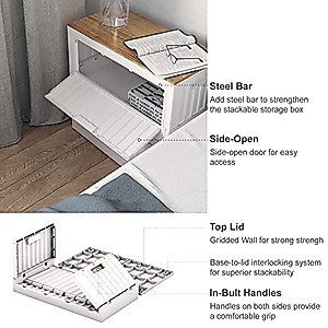 livinbox 45L collapsible storage bins with lids, dust-proof comic books container stackable folding box for Home Office Bedroom Living Room, White, FB-6432S-WT