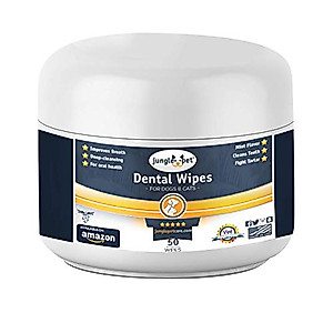 Jungle Pet Dog Dental Wipes for Dogs and Cats - Reduce Plaque, Tartar & Bad Breath - Cat & Dog Dental Wipes for Teeth Wipes - Peppermint Scent for Fresh Breath - 50 ct