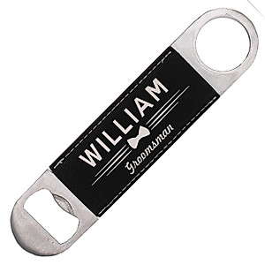 Custom Engraved Stainless Steel Classic Paddle Style Bottle Opener - Personalized Pub Beer Opener Gift for Groomsmen, Men, Women, Bartender (Black with Silver)