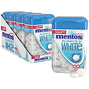 Mentos Always White Sugar-Free Chewing Gum with Xylitol, Peppermint, 100 Piece Bottle (Pack of 4)