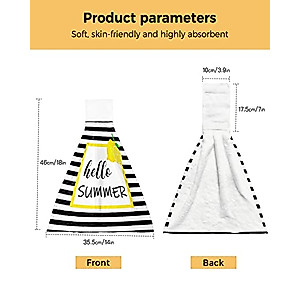 Ldtrchee Hello Summer Lemon Yellow Lace Hand Towel with Hanging Loop, Black White Stripes Fruit Hanging Tie Towels Set 1 Pcs, Kitchen Absorbent Towel for Bathroom Tea Bar Laundry