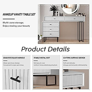 Anbuy White Makeup Vanity Desk with 3-Color Touch Screen Lighted Mirror, Large Modern 5 Drawers Makeup Vanity Table Set with Lights Dressing Table for Women Girls