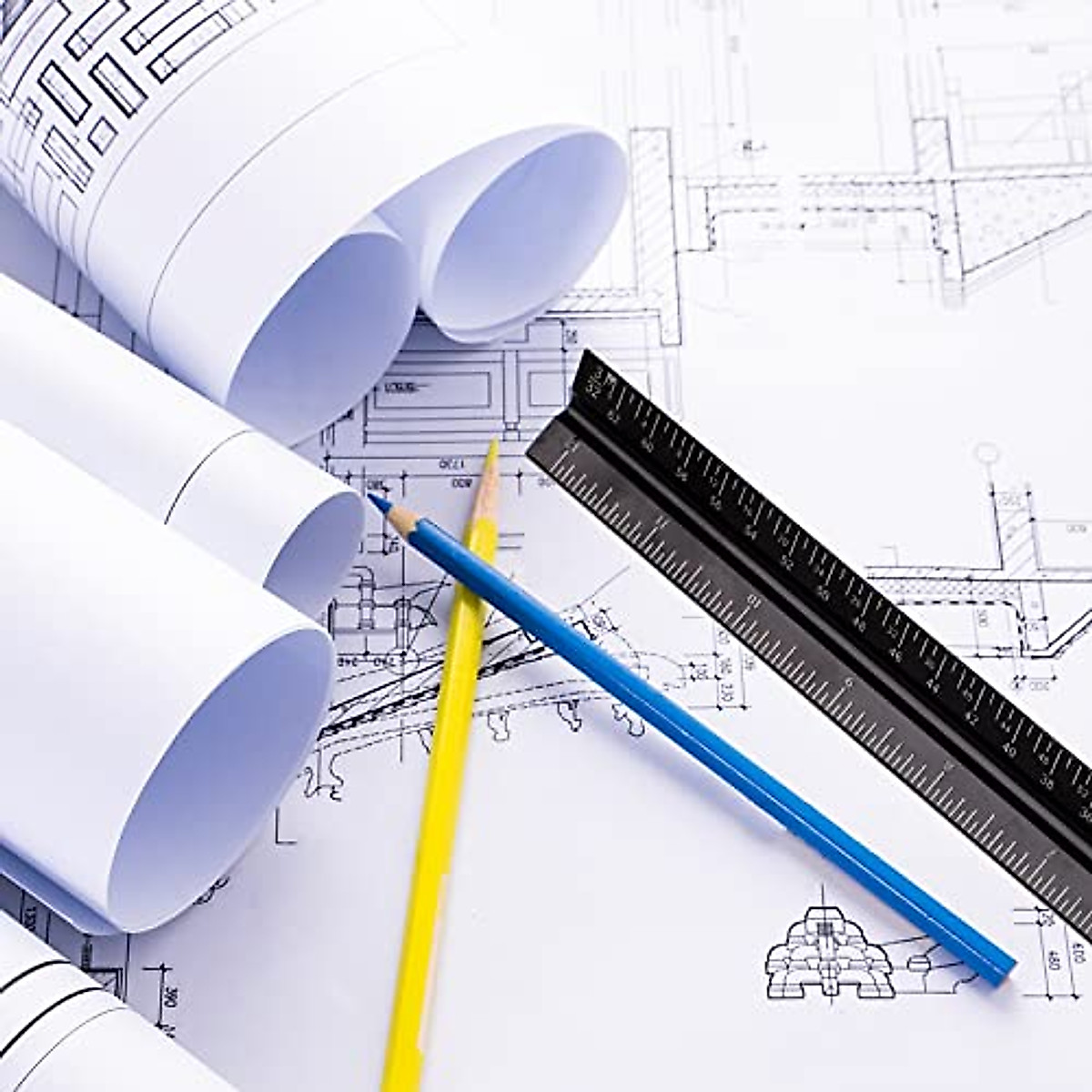 12"Architectural Scale Ruler, Aluminum Scale, Triangular Ruler, Scale Ruler for Blueprint Imperial Measurements for Architects Engineering Artists, Draftsman Drawing, Laser-Etched Markings.(Black)