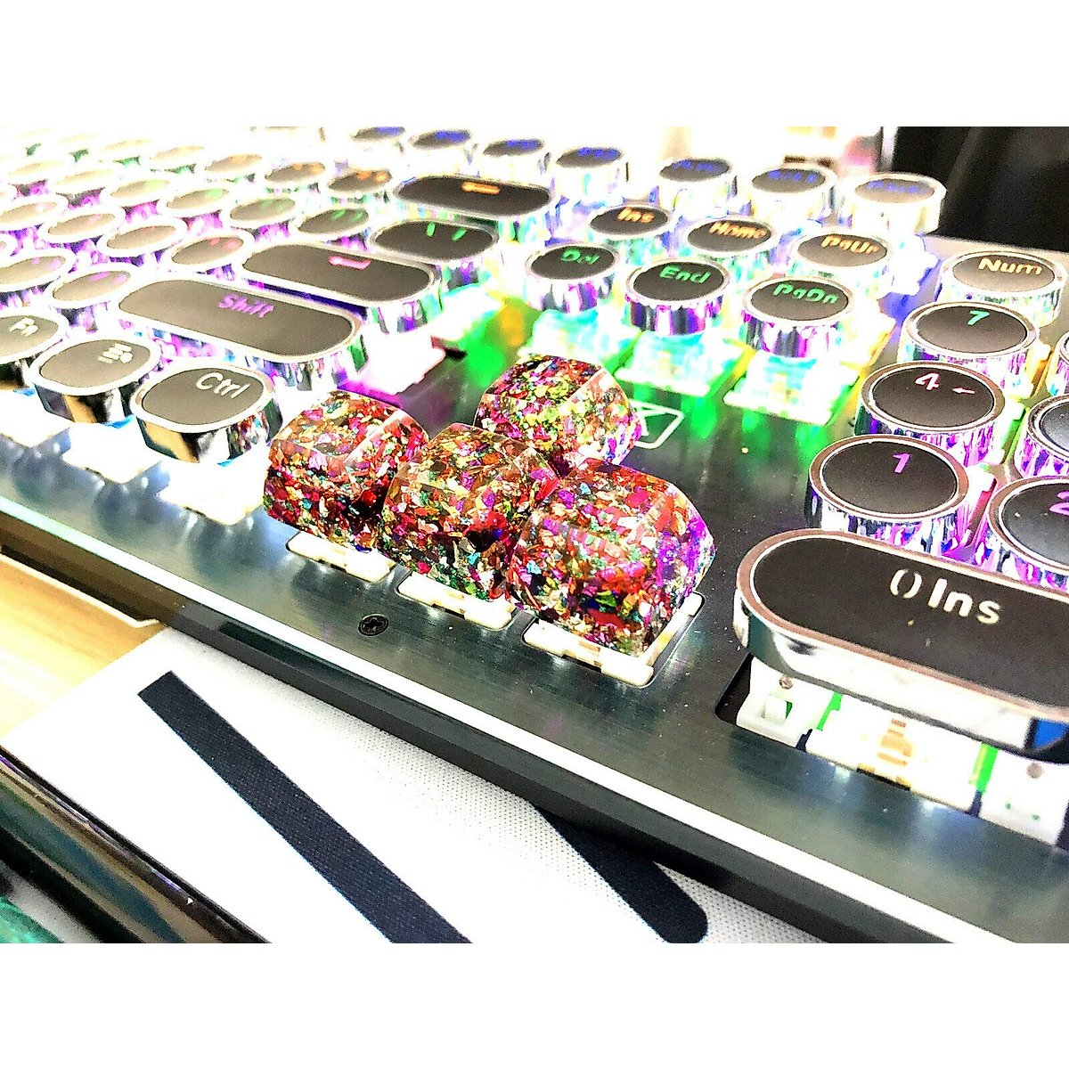 Handmade DSA Shinning Gem Resin Sequined Keycap OEM Profile for Cherry MX RGB Switch Gaming Mechanical Keyboards