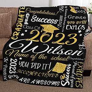 Artsadd Custom Graduation Blankets with Text Personalized Class of 2023 Graduation Blankets Customized Flannel Throw Blanket Gifts for Graduation Birthday 50"x60"