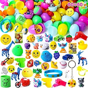 JOYIN 60Pcs Easter Eggs with Toys Inside, Prefilled Easter Eggs Stickers with Assorted Toys for Kids Boys Girls,Easter Party Favors Easter Eggs Hunt, Basket Stuffers Filler, Classroom Exchange