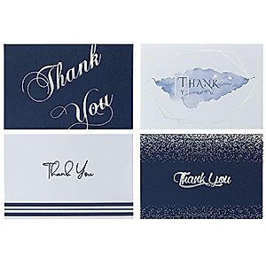 Banana Basics Thank You Cards Bulk Set w/Envelopes (72-Pack) Blank Note Cards 4 x 6 | Navy Blue With Silver Foil Stamping, | Perfect For Wedding, Bridal Shower, Baby Shower, Business, Graduation,