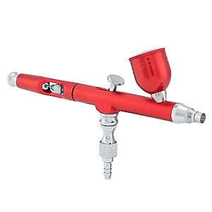 Paint Spray Pen Multi-Purpose Dual Action Feed Airbrush Kit Spray Air Brush Gun Tattoo Nail Tool 0.3mm (Red)