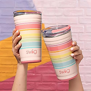 Swig Life 24oz Party Cup, Stackable Insulated Travel Coffee Tumbler with EZ Slider Lid, Cup Holder Friendly Travel Thermos, Stainless Steel 24 oz Tumbler, Reusable Coffee Mug (Good Vibrations)
