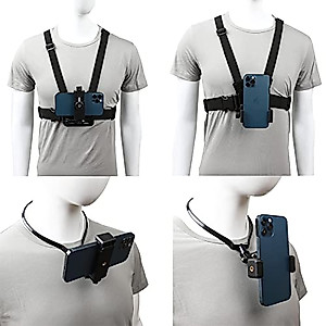 PellKing Mobile Phone Chest Mount Phone Selfie Neck Holder Kit for POV/VLOG,Adjustable Cell Phone Clip Compatible with iPhone,Samsung,GoPro Hero 10,9, 8,7, 6, 5, 4,, 3,2,DJI Osmo,and Action Cameras