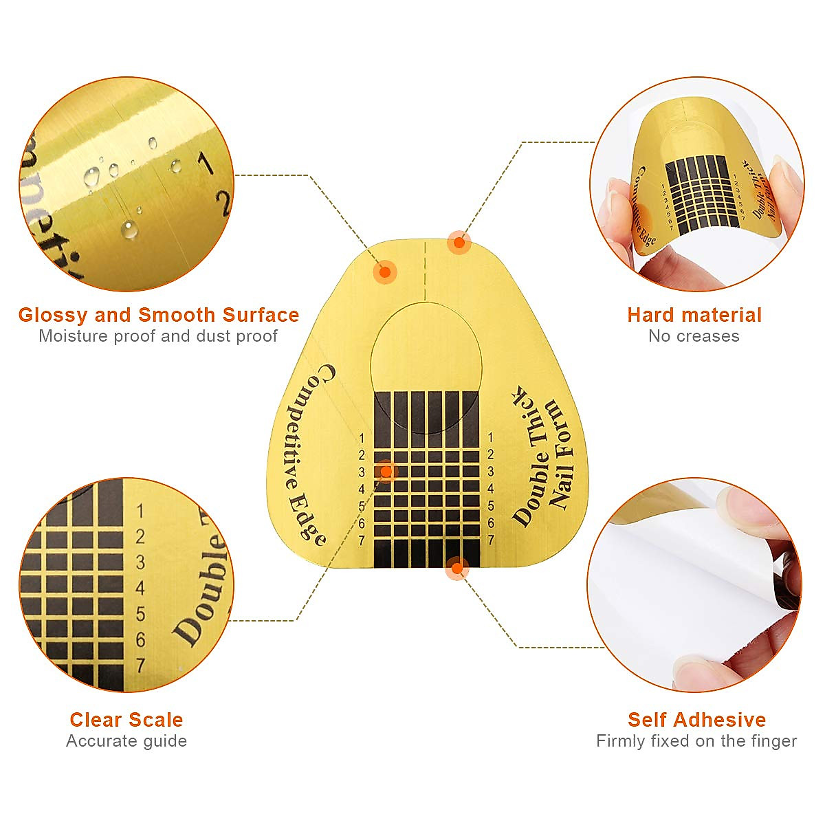 AHIER Gold Horseshoe Nail Forms, 200PCS Nail Extension Tips and UV Gel Guide Stickers