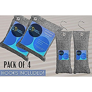 Natural Charcoal Bamboo Bags / 4 Pack / Fresh Order Absorber Bag / for Home, Closet Pet Drawers / Air Deodorizer / Activated Charcoal Bags