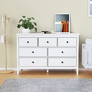 CARPETNAL White Dresser, Modern Dresser for Bedroom, 7 Drawer Dresser with Wide Drawer and Metal Handles