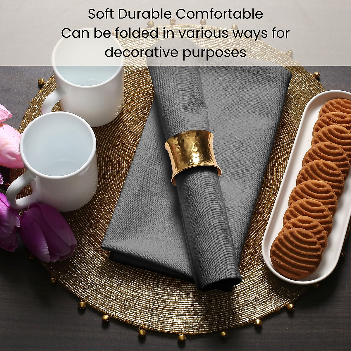 Cotton Clinic Cloth Dinner Napkins - Perfect Everyday Use Table Napkins - Soft Durable Washable - Ideal for Party Wedding Christmas Easter - Set of 12-20x20 inches Grey Napkins