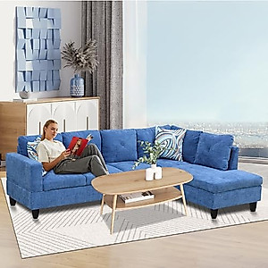 LostCat 97" W Sectional Sofa with Chaise, Linen Modular Sectional Sofa, Modular Couch, L Shaped Sofas & Couches Sectional Couches for Living Room Furniture Sets, Blue