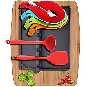Spoon Rest Utensil Holder Kitchen Utensil Rest Pad Mat for Kitchen Cook Tools, Spoons, Ladles, Tongs, Spatulas,Great for Kitchen Counter,Stove Top,Coffee Bar Station (4 spoon rest +1 Utensil Rest)