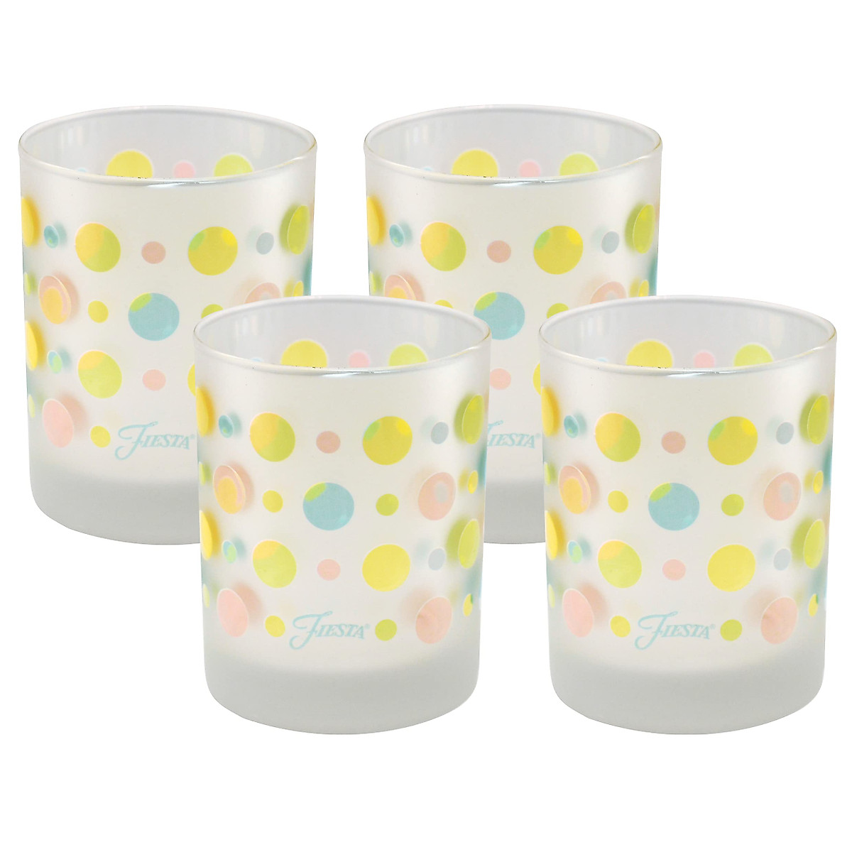 Officially Licensed Fiesta Dots 14-Ounce DOF Double Old Fashioned Glass, Set of 4 (Deco Fashion)