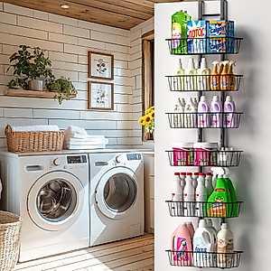 LUXEAR Over the Door Pantry Organizer, 6-Tier Adjustable Pantry Organizers and Storage, No-Assembly Foldable Metal Hanging Over the Door Organizer for Kitchen, Home, Laundry Room, Bathroom