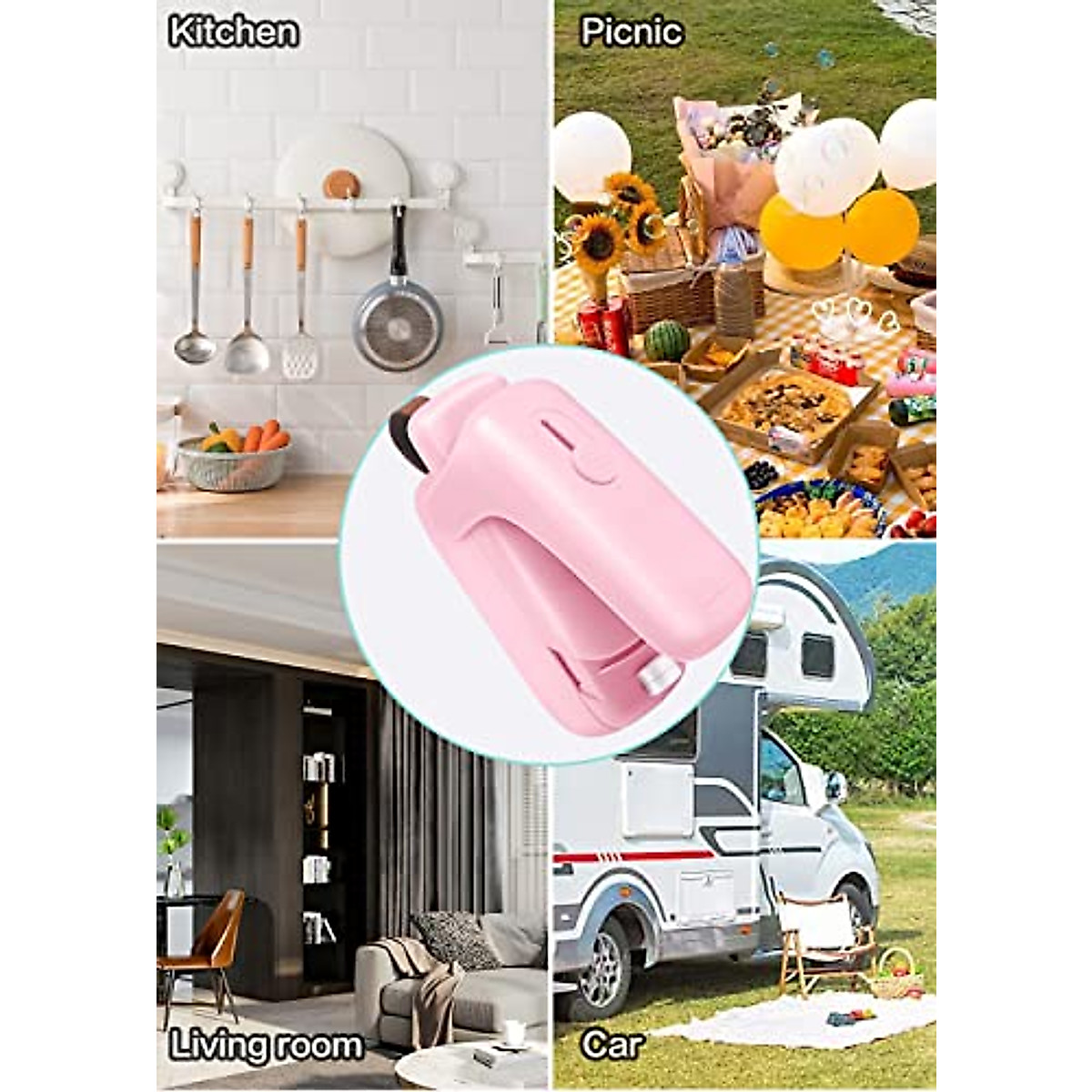 NOBVEQ Mini Bag Sealer, Handheld Heat Vacuum Sealer, Cutter with Lanyard and 2 in 1 Heat Sealer , Portable Bag Resealer Machine for Plastic Bags Food Storage Snacks Freshness(Batteries Included)-PINK
