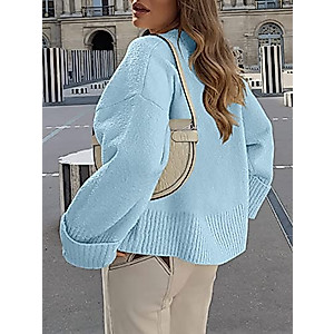 ANRABESS Women's Oversized Crewneck Long Sleeve Fuzzy Knit Casual Chunky Warm 2025 Fall Pullover Sweaters Top Trendy Outfits Blue X-Large