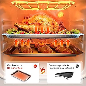 HONGBAKE Cookie Sheets, Baking Sheet Set, Nonstick Oven Pan with Wider Grips, 3 Pack Half/Jelly Roll/Quarter Baking Tray, Premium & Dishwasher Safe