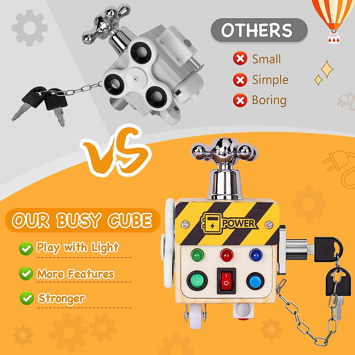 Zeoddler Toddler Toys for 1 2 3 Year Old, LED Busy Cube for Kids, Sensory Toys for Toddlers, Wooden Montessori for Travel, Preschool Educational for Kids, Birthday Gifts for Boys, Girls