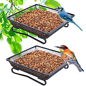 FEED GARDEN 2 Pack Platform Ground Bird Feeder Tray, Metal Mesh Seed Tray for Feeding Birds, Garden Decoration for Wild Birds and Squirrels, Size 7 x 7 x 2.2 Inches