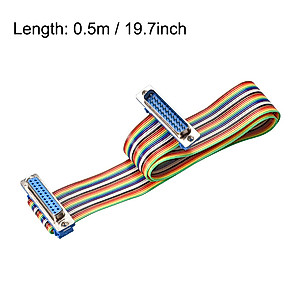 uxcell IDC Rainbow Wire Flat Ribbon Cable DB25 Male to DB25 Female Connector 2.54mm Pitch 19.7inch Length