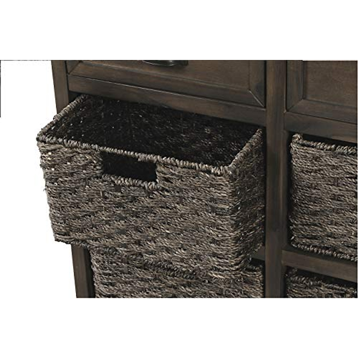 Harper & Bright Designs Storage Cabinet, Rustic Storage Cabinet with Two Drawers and Four Classic Fabric Basket for Kitchen/Dining Room/Entryway/Living Room, Accent Furniture, Brown Gray