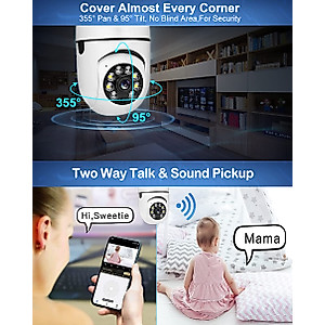 bluedery E27 360° Light Bulb Camera, 2.4GHz & 5G WiFi Security Cameras Wireless, 1080p Night Vision Home Security, Indoor Video Surveillance System, Motion Sensor Detection, Two-Way Audio-Talk