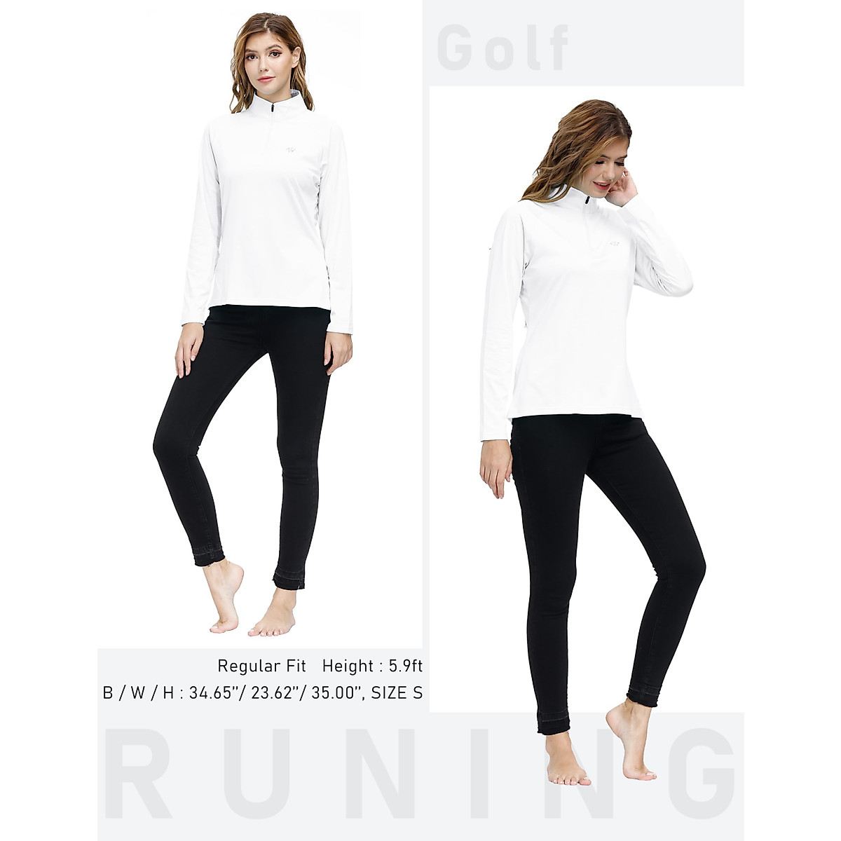 AIRIKE Women's Long Sleeve Shirts Pullover Quarter Zip Collared Sun Protection Workout Tops White L