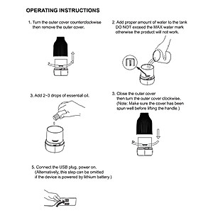 SOICARE Cordless Rechargeable Diffuser, Battery Operated Mini Portable Wireless Diffuser for Essential Oils, 80ML Small USB Essential Oil Diffuser with Warm Light (White)