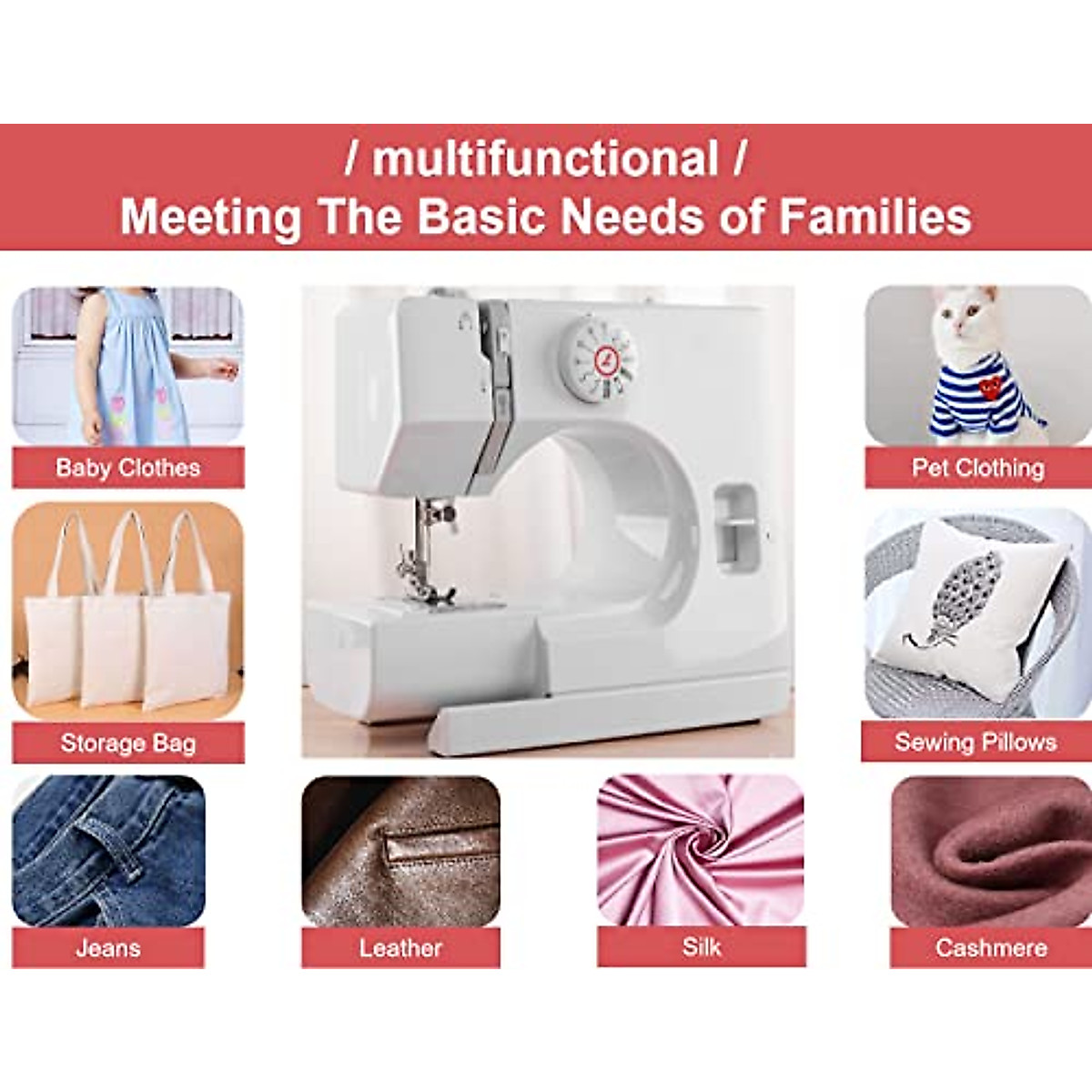 Buart Sewing Machine,Mini Sewing Machine for Beginners,Sewing Machines with Reverse Sewing and 12 Built-in Stitches,with Foot Pedal & 42PC Sewing Kit(White)