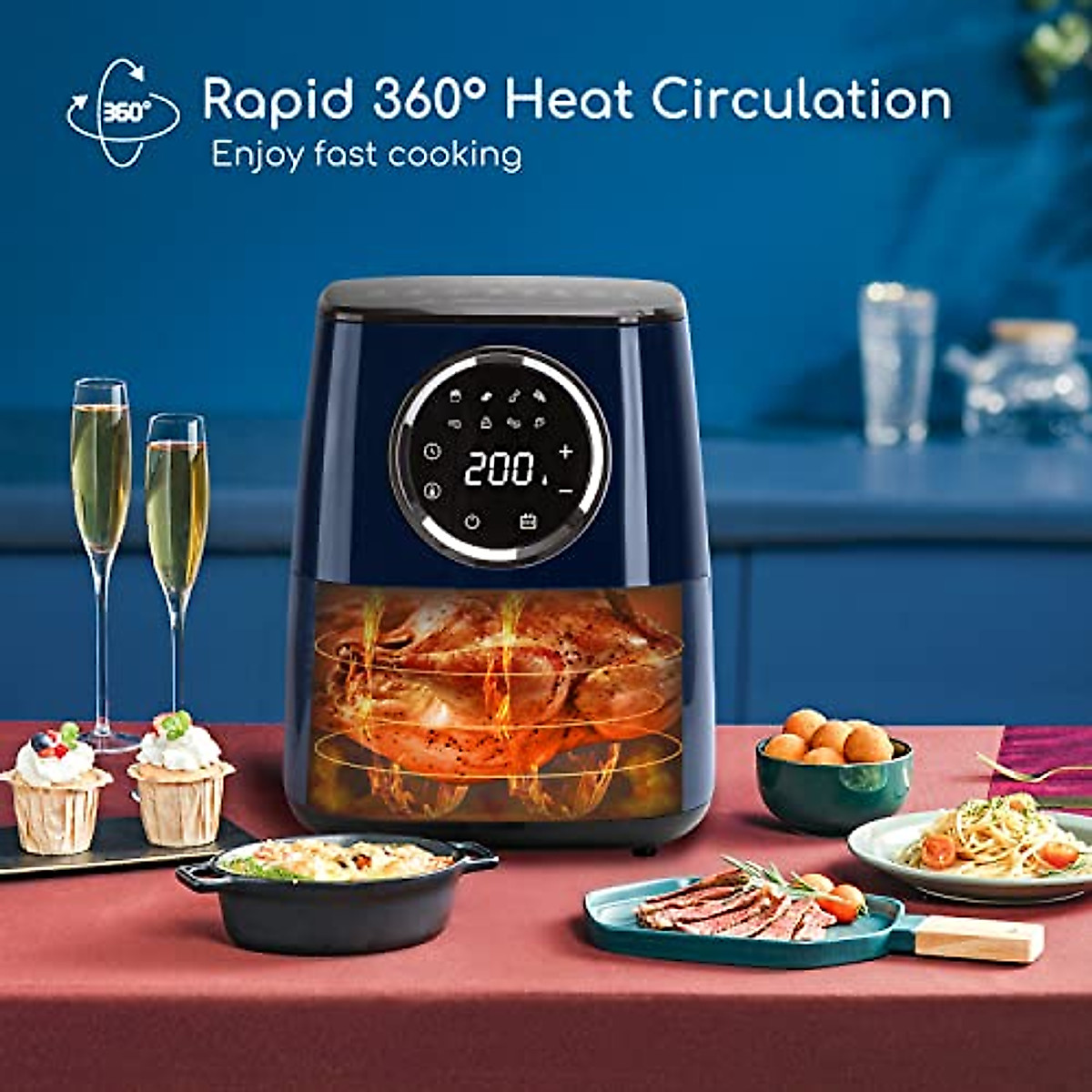 Taylor Swoden 8-in-1 Air Fryer, 4.5 Quart Electric Hot Air Fryer with Digital Touch Screen, Nonstick Basket Oilless Cooker, Timer & Temperature Control Airfryer, Auto Shut-Off, 1400W, Blue