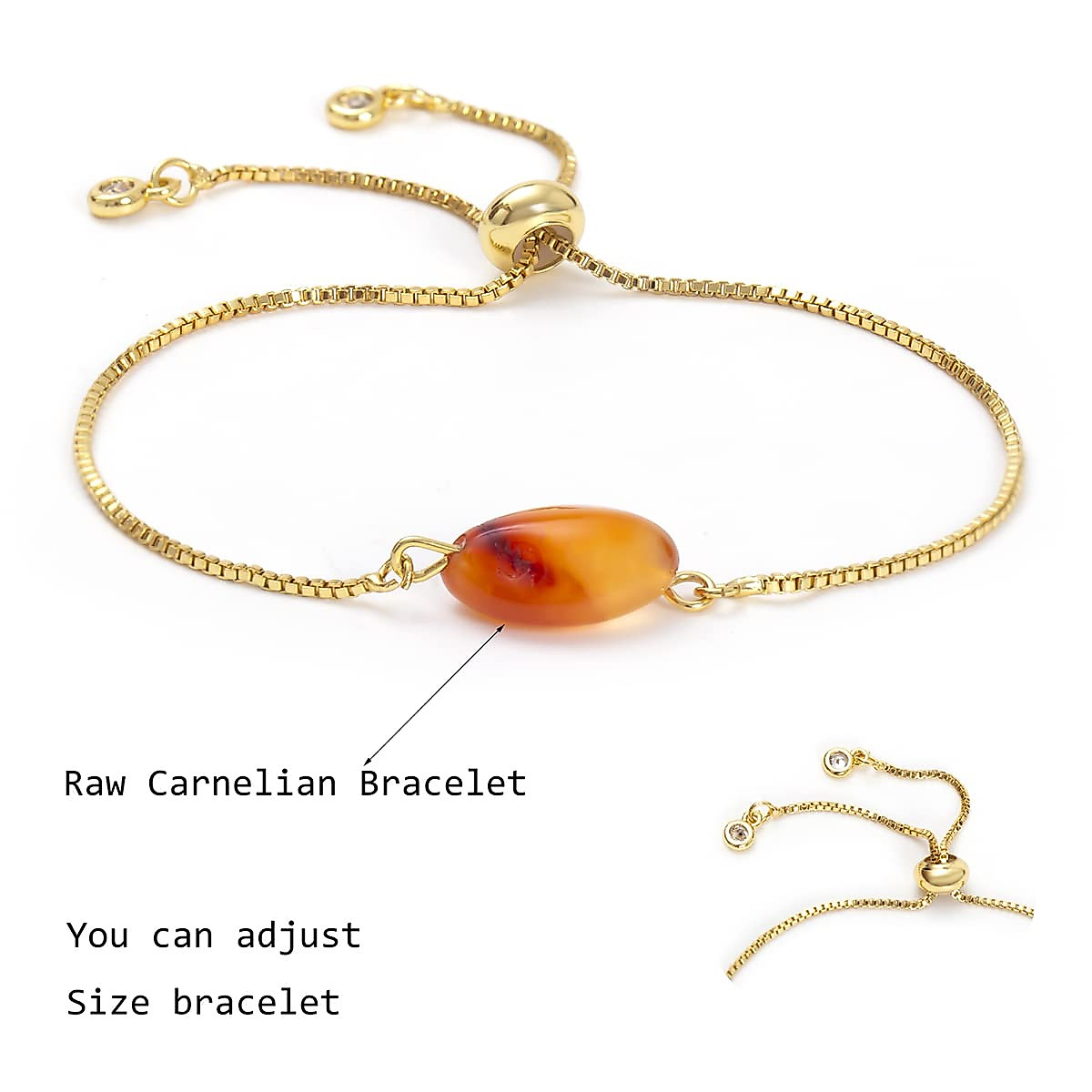 MTJAHPS Carnelian Bracelet, 14K Gold-Covered Chain, Adjustable Bracelet for Women