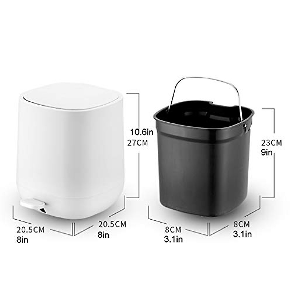 Didiesse Dustbins Plastic Foot-Operated Trash Can Wastebasket,Silent Closing Lid，Garbage Container Bin for Bathroom,Bedroom，Removable Liner Bucket Waste Storage Bins (Color : White)