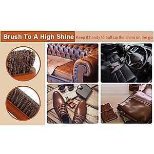 Driak 1Pcs Professional Wooden Handle Horsehair Bristles Hair Brush Leather Boot Shoes Polishing Brush Solid Wood Car Cleaning Brush