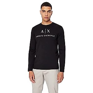 A|X ARMANI EXCHANGE mens A|x Armani Exchange Long Sleeve Logo Crewneck T-shirt T Shirt, Black, Large US