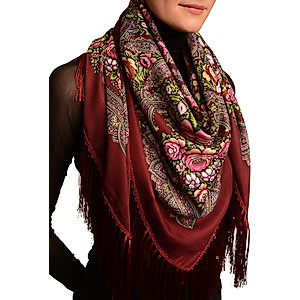 LissKiss Burgundy Plyaski Slavonic Russian Folk Style Shawl - Scarf