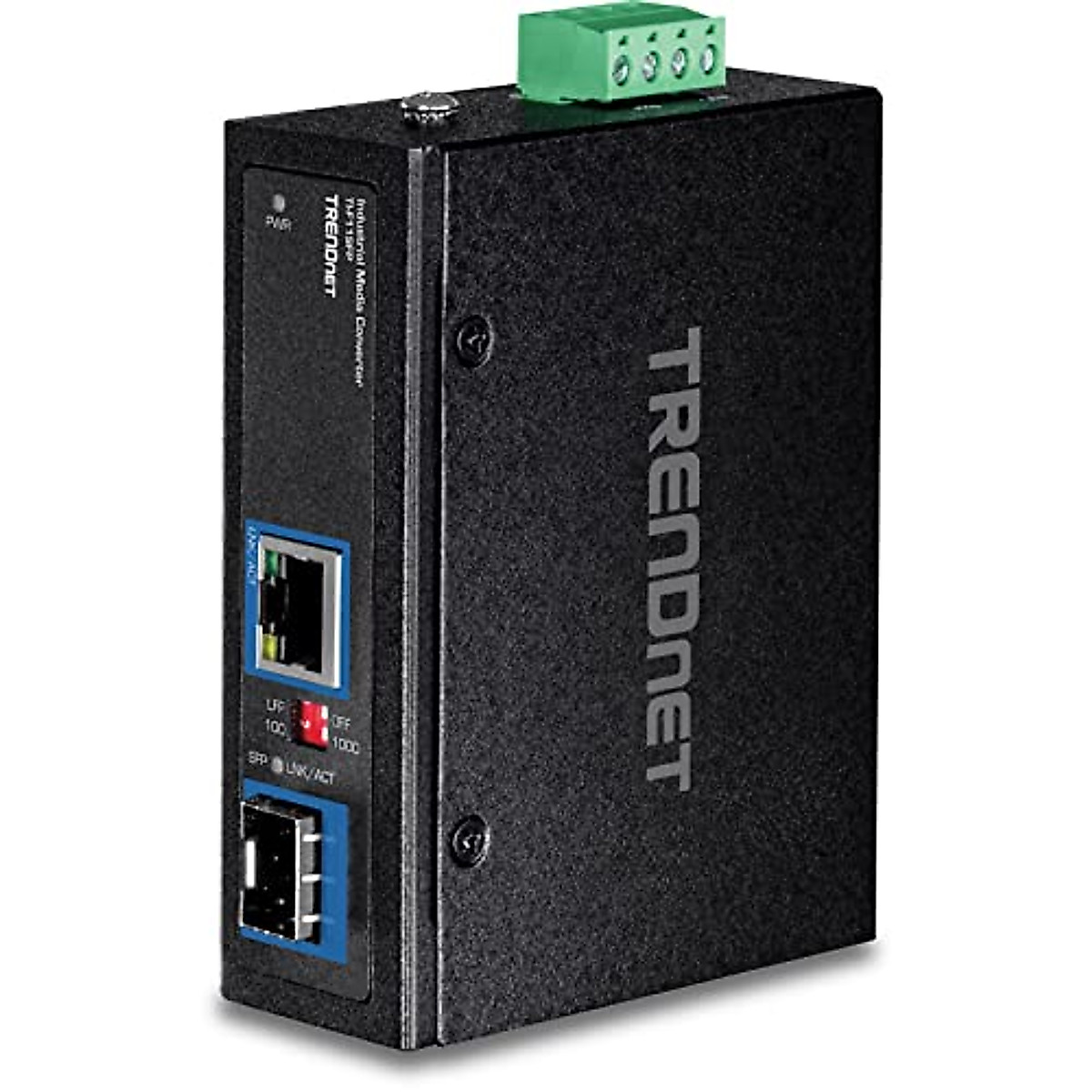 TRENDnet Hardened Industrial 100/1000 Base-T to SFP Media Converter, DIN-Rail and Wall Mount Hardware Included, Multi Or Single Mode Fiber, Power Supply Sold Separately, Black, TI-F11SFP