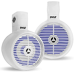 Pyle 6.5” 2-Way Marine Wakeboard Tower Speakers w/LED Lights, Full Range Waterproof Outdoor Speakers for Off-Road ATV, UTV, Jeep or Boat (White)