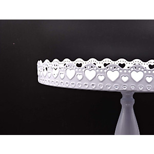 hadaaya 12 Inches White Metal Footed Cake Stand with Hearts Shape Border, Dessert Display Stand, Serving Plate, Pedestal stand for a Birthday party, Weddings, Baby Shower. Christmas Holiday Gifts