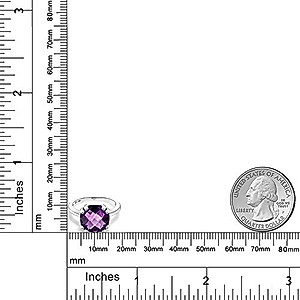 Gem Stone King 925 Sterling Silver Purple Amethyst Solitaire Double Prong Ring For Women (3.45 Cttw, Cushion Checkerboard 10MM, Gemstone Birthstone, Available In Size 5, 6, 7, 8, 9)