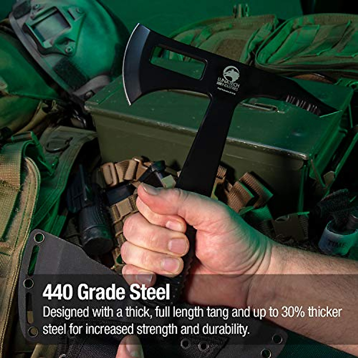 Luna Tech, LTK9501, Dave Young Combat Breaching Tool, 16.75in. Full Length Tang Tomahawk, TPR Handle, Includes Black Sheath with MOLLE System